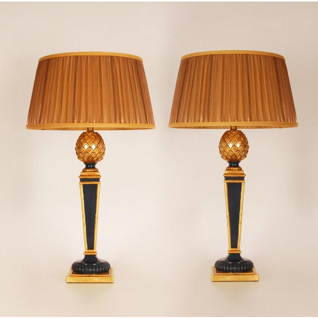 Vintage French Giltwood Lamps Indigo Blue Gold Pineapple Napoleonic ...
