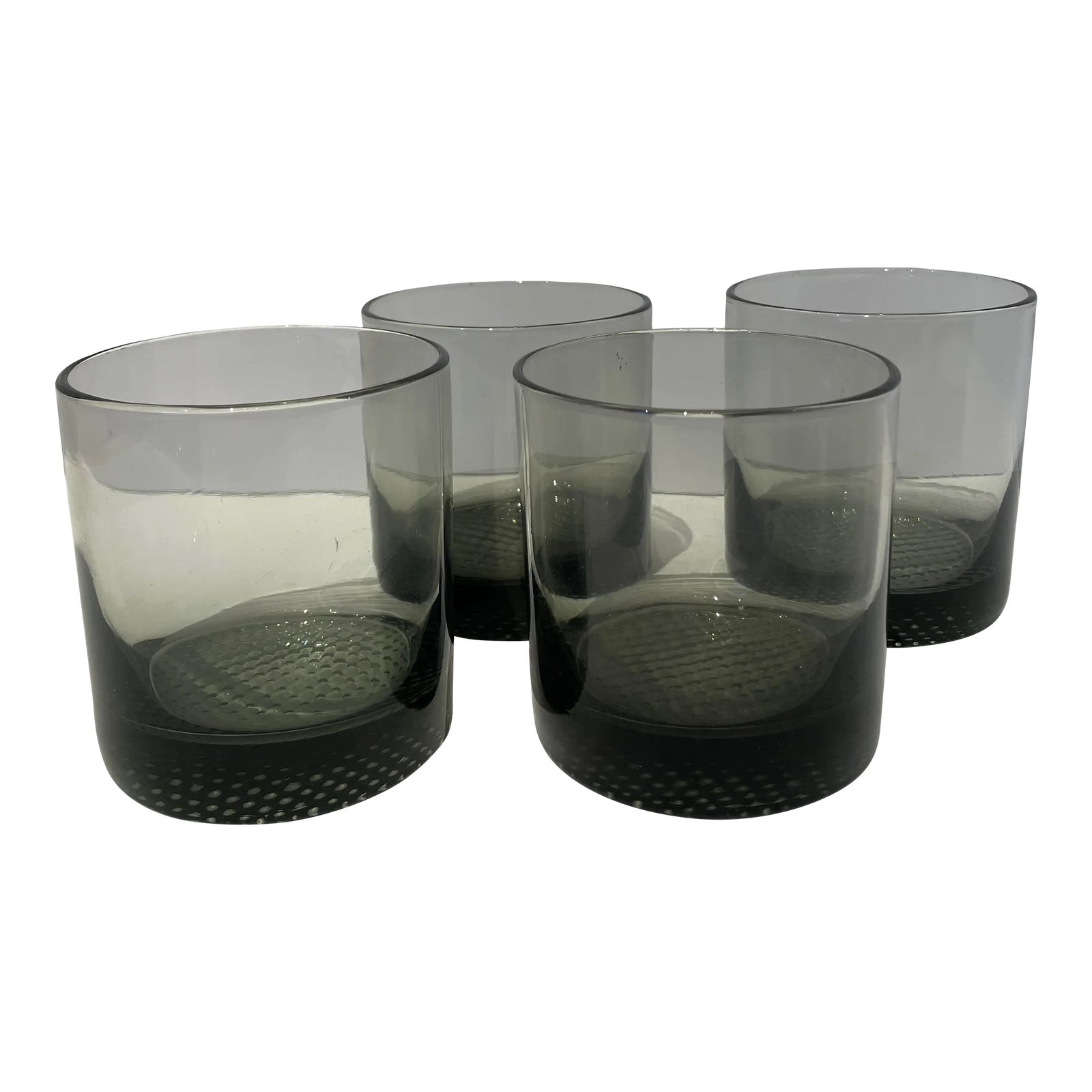 Vintage Set of 4 Smoked Glass Lowball Glasses | Chairish