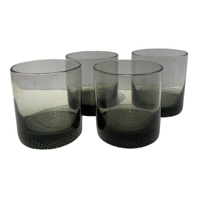 Vintage Set of 4 Smoked Glass Lowball Glasses | Chairish
