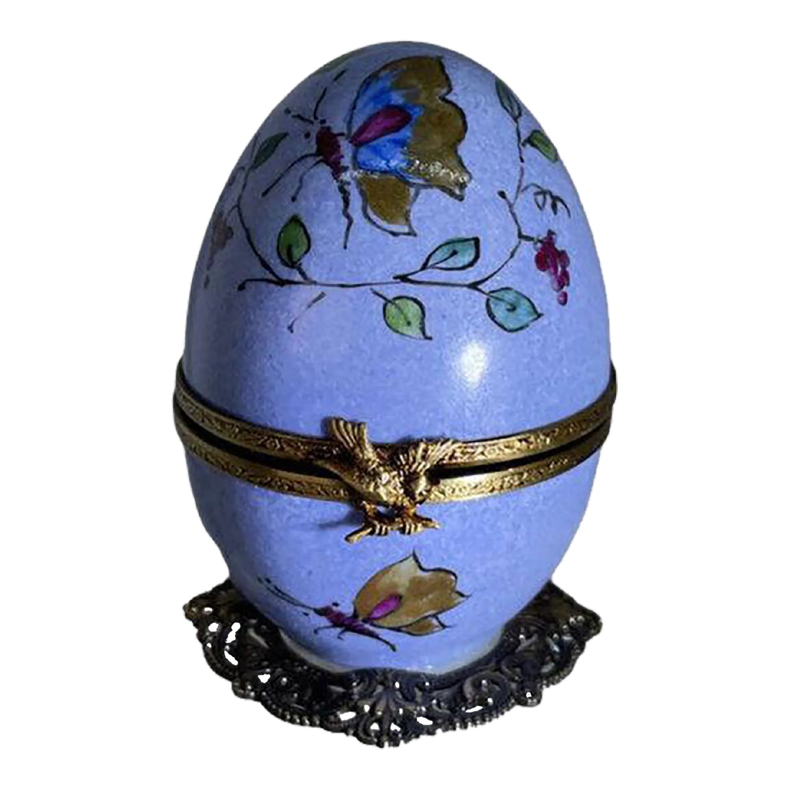 Peint Main Porcelain Hand Painted Limoges Box Musical Egg With Bird Key ...