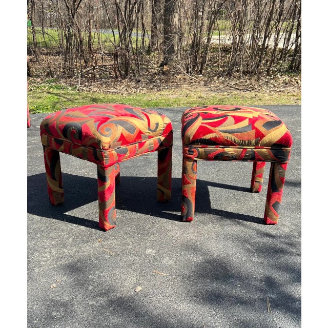 1980s Milo Baughman Style Scroll Back Parsons Arm Chair With Ottomans ...