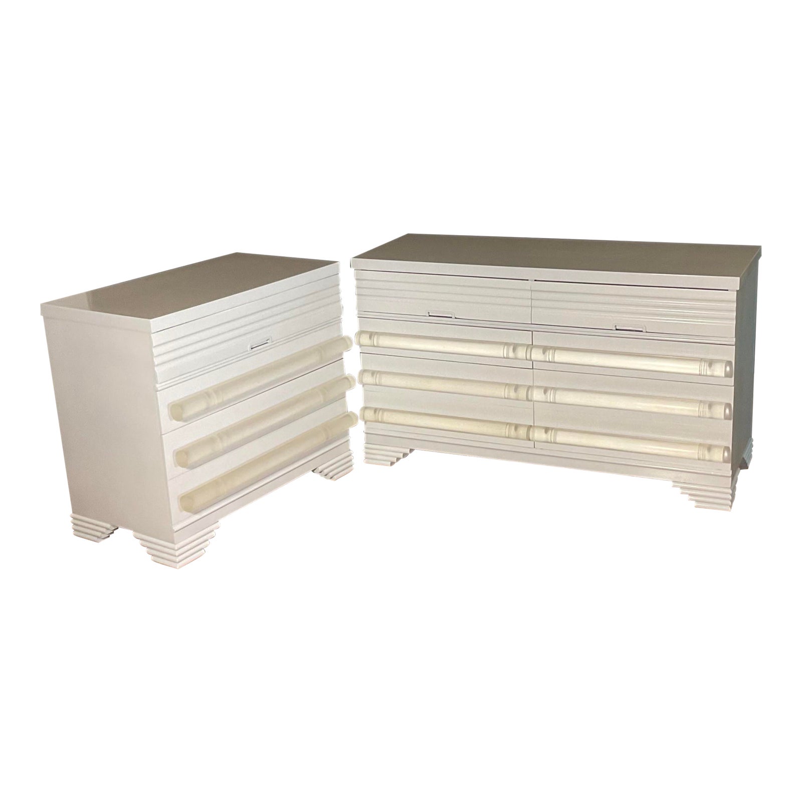 Pair Glamorous Modern Bedroom Chests White With Oversized Acrylic ...