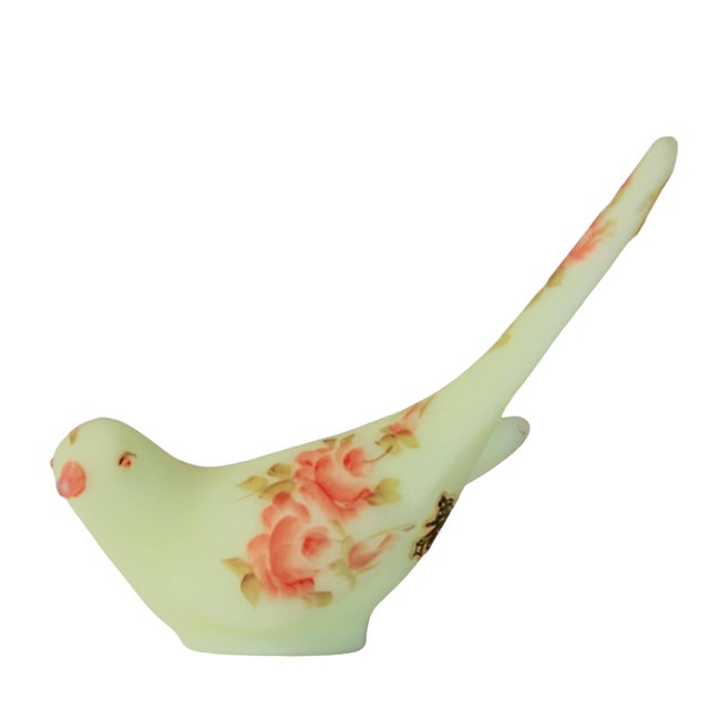 Fenton Custard Uranium Vaseline Glass Hand Painted Bird of Happiness ...