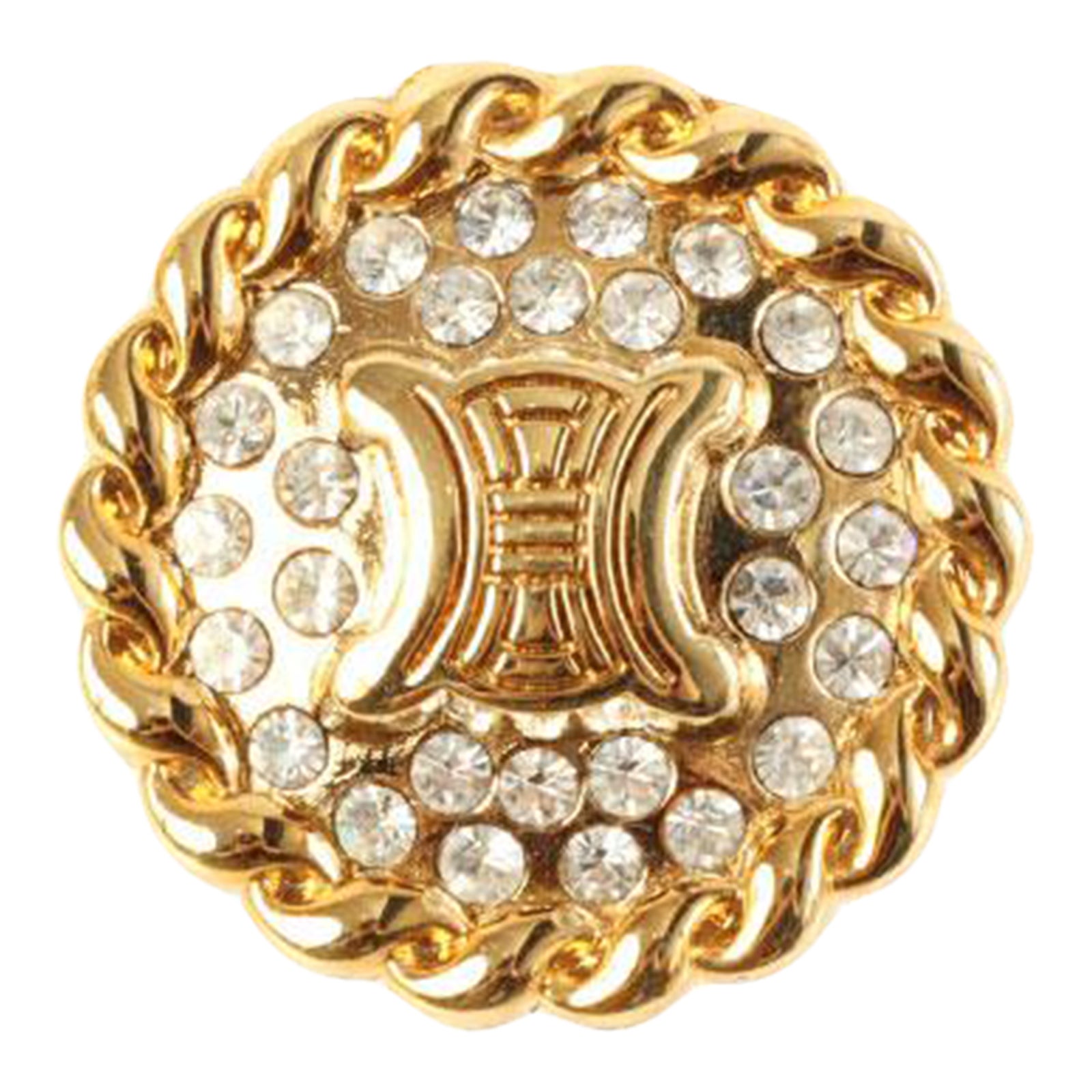 Celine Macadam Motif Rhinestone Round Pin Badge | Chairish