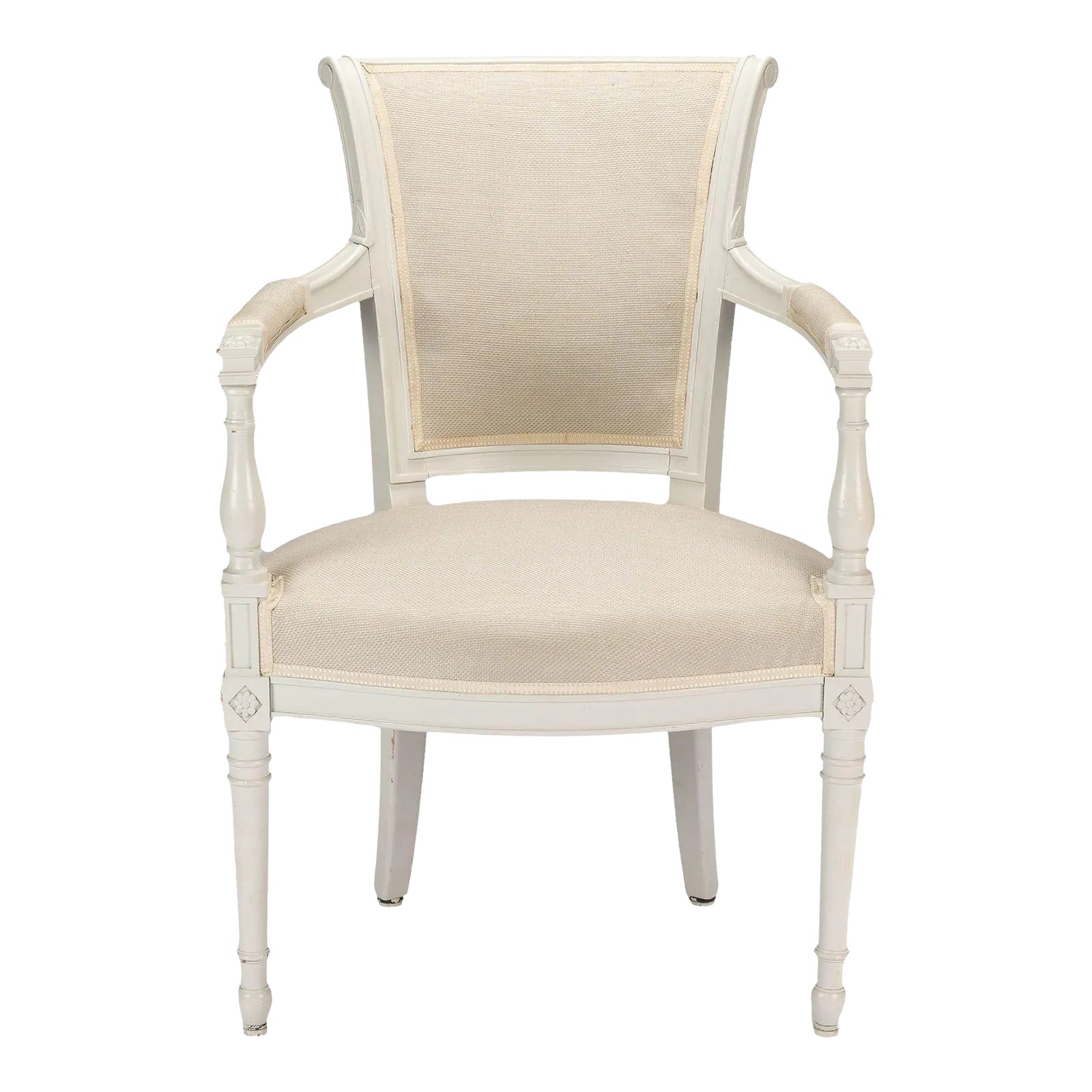 French Academic Revival Louis XVI Style Painted & Upholstered Armchair ...