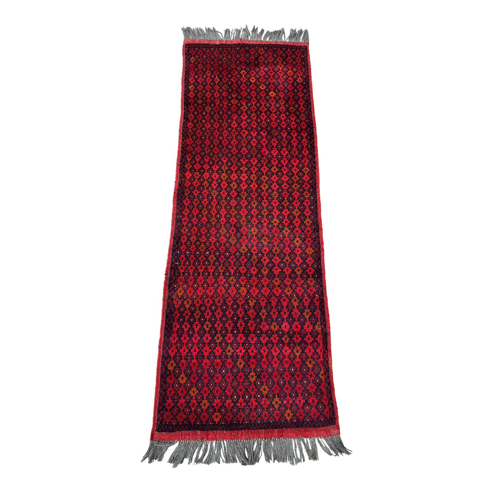 Vintage Turkmen Hand-Knotted Bukhara Runner Rug, Red and Black Wool ...