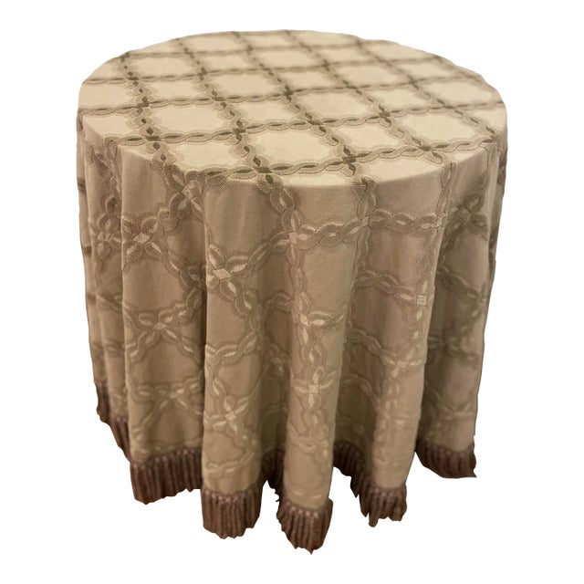 Vintage Custom Designer Table Skirt With Bullion Fringe - Taupe Round ...