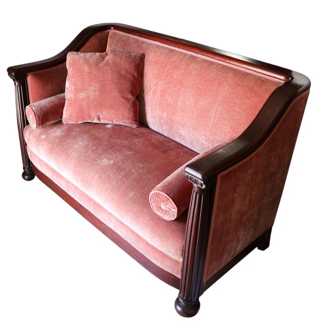Vintage Red Velvet Settee | Chairish