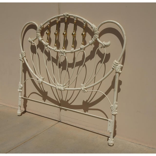Vintage Elliotts Design White Enamaled Iron And Brass Fullqueen Headboard Chairish