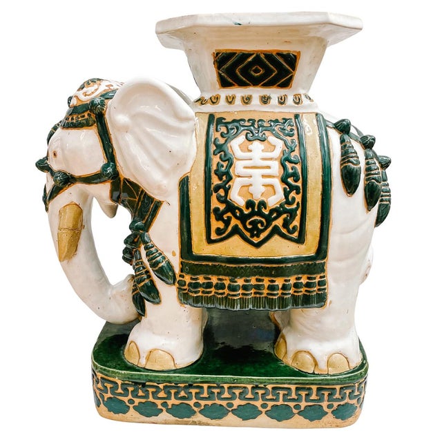 Mid-Century Chinoiserie Ceramic Elephant Garden Stool Planter Stands ...