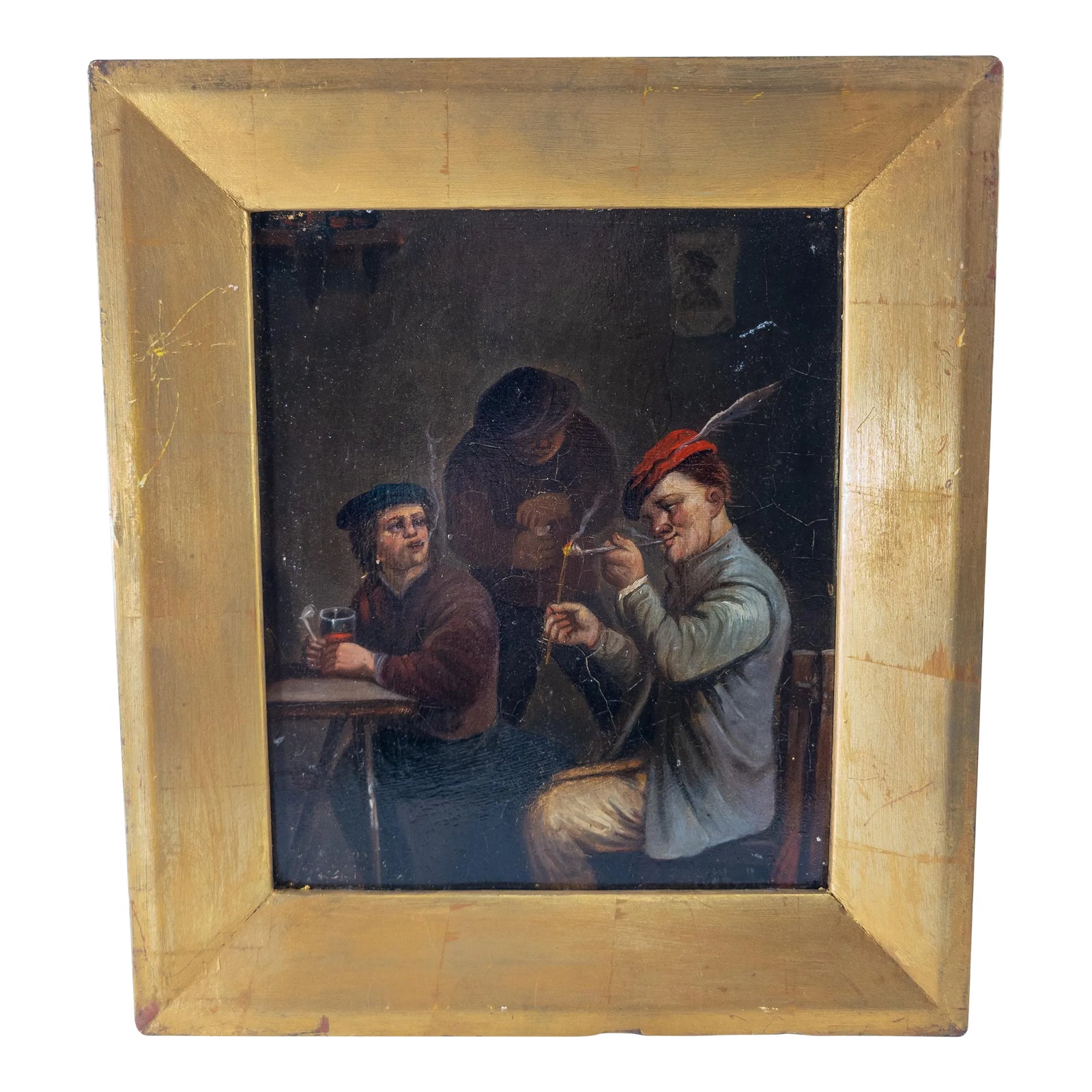 17th Century Dutch Old Master Oil on Panel Painting of Tavern Scene ...