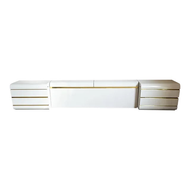 Postmodern White Lacquer Laminate King Storage Waterfall Headboard With ...