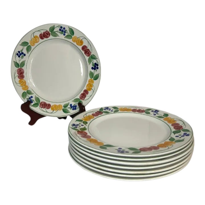 Vintage Alfred Clough Ltd Bone White Ironstone Dinner - "Cherry" Hand ...