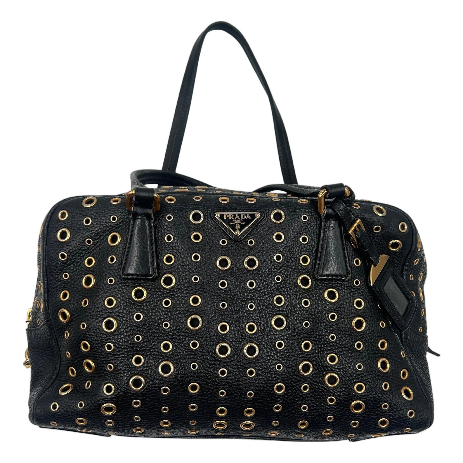 Prada Grommet Bauletto Bag Leather And Gold Tone | Chairish