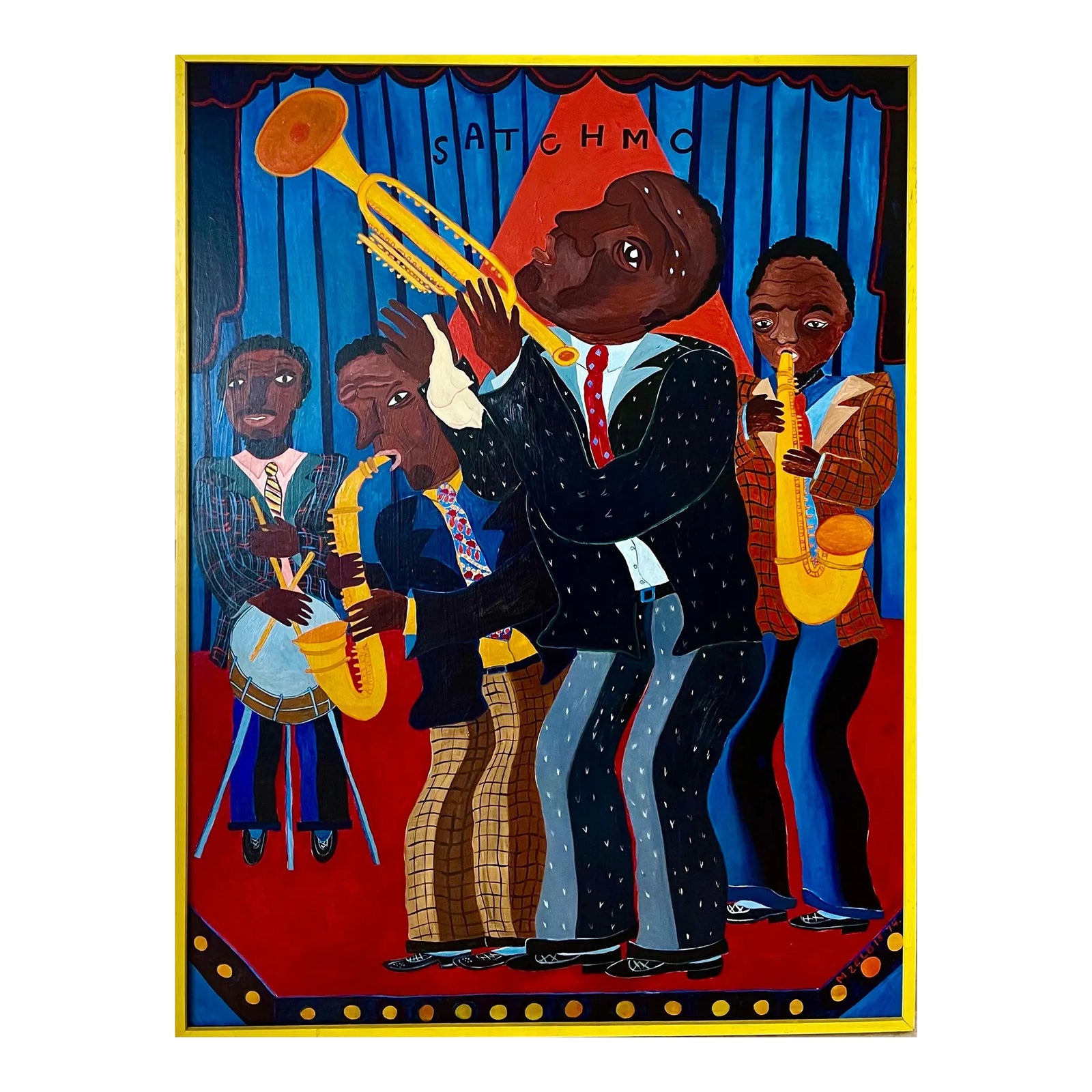 Malcah Zeldis, Large Malcah Zeldis Folk Art Oil Painting Jazz Great ...