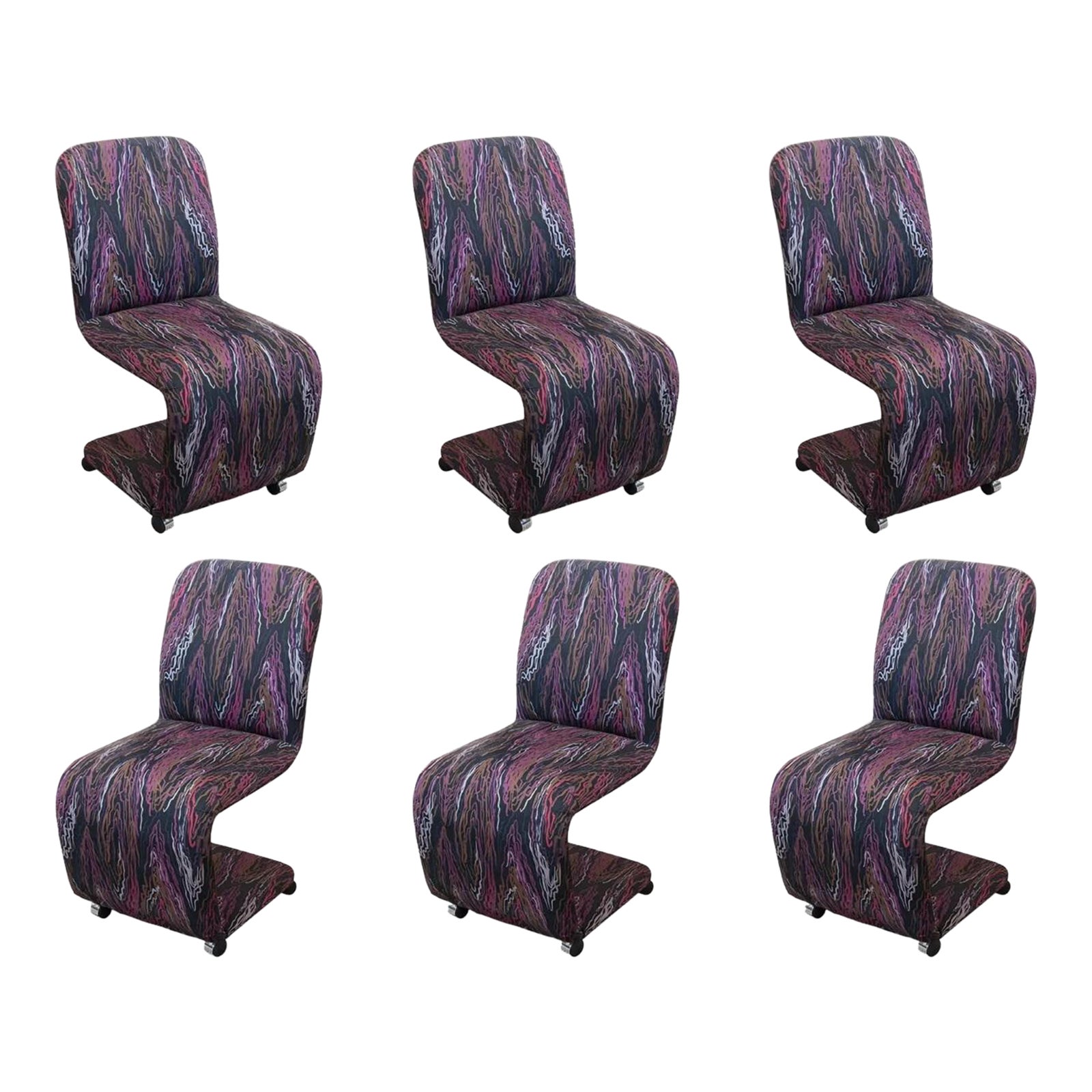 Post Modern DIA Purple Abstract Fabric Cantilever Rolling Dining Chairs ...