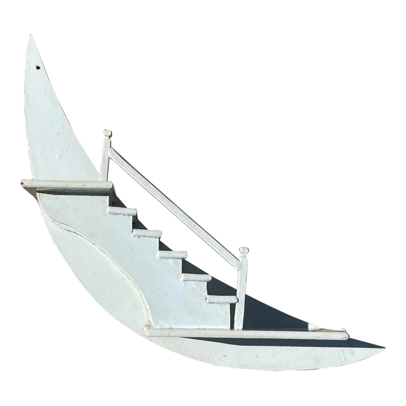 Vintage MCM Hand Made Crescent Moon Stair Step Wood Wall Shelf | Chairish