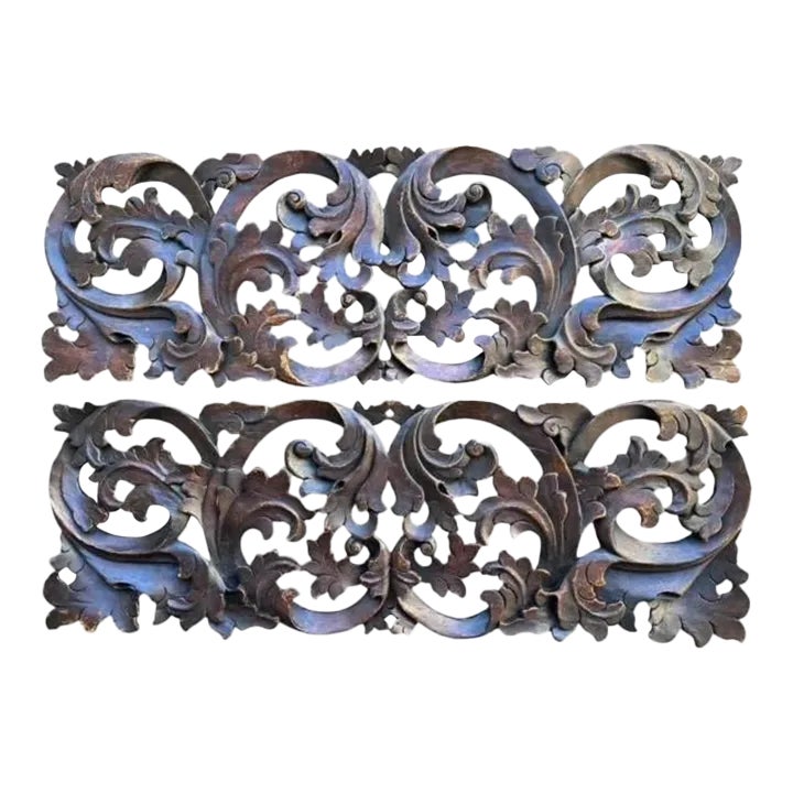 Pair of Wood Carved Panels With Fleur-De-Lis Ancanthus Design Wall ...