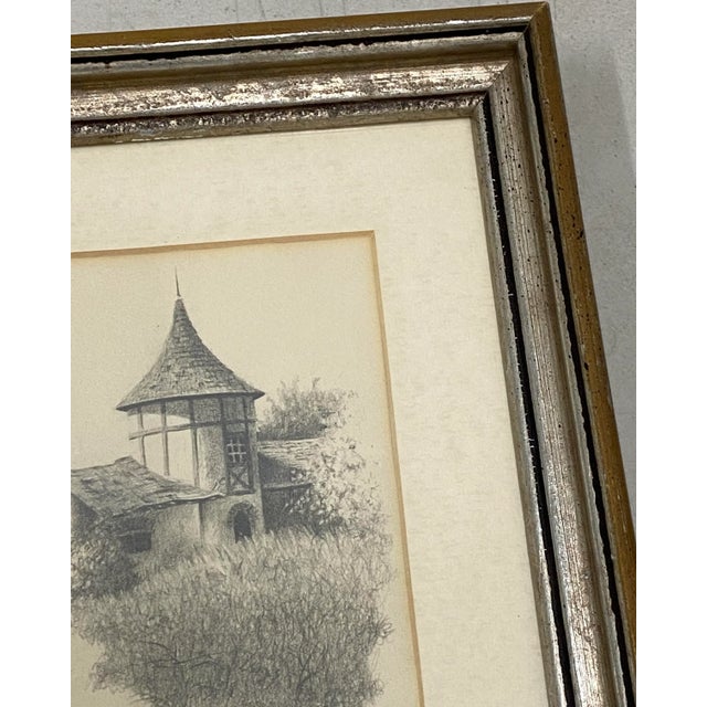 Vintage "Tudor Cottage" Original Graphite Drawing C.1940 | Chairish