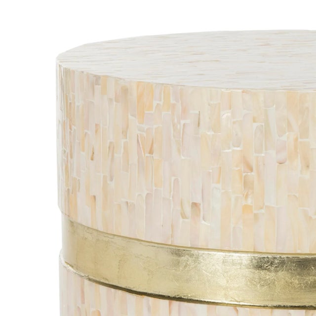 Mosaic Round Side Table in Pink Champagne & Gold | Chairish