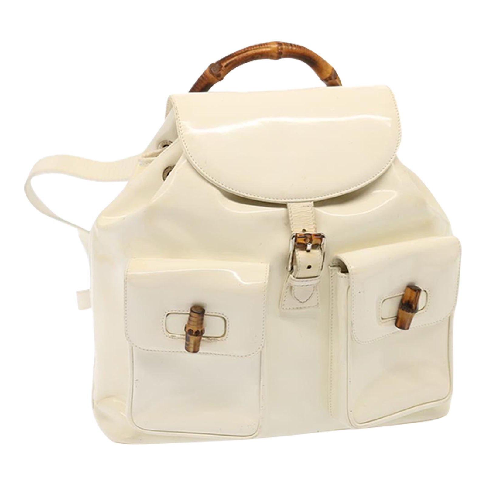 Gucci Bamboo Backpack Patent Leather White 003 2058 0016 5 Auth 75834 ...
