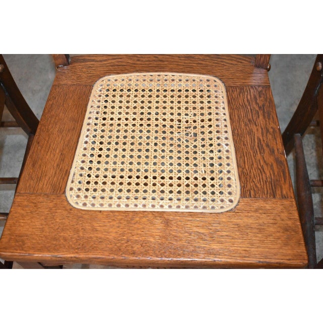 Vintage Mid Century Oak Pressback Cain Chairs - Set of 5 | Chairish