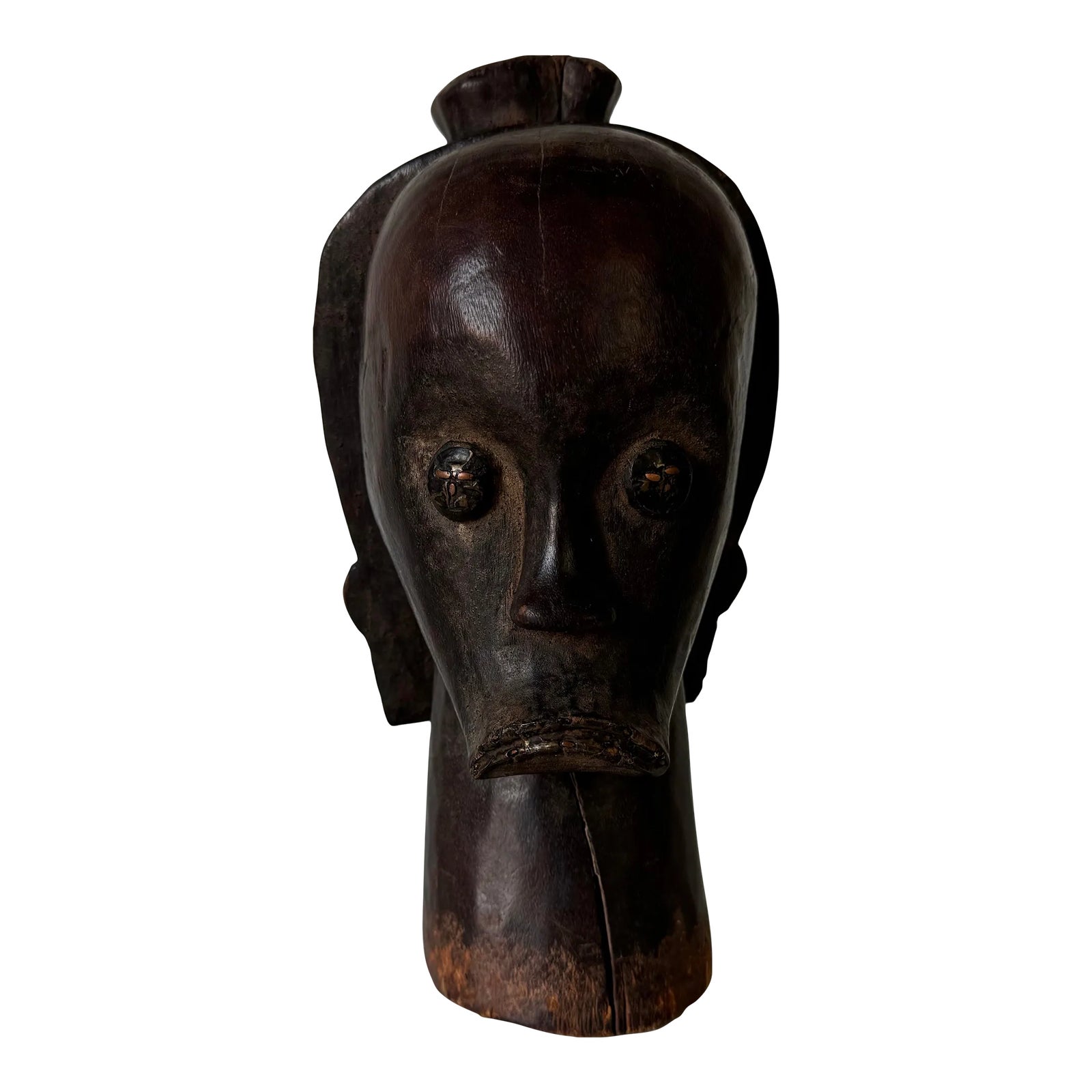 Vintage African Hand Carved Wood Head Bust Sculpture | Chairish