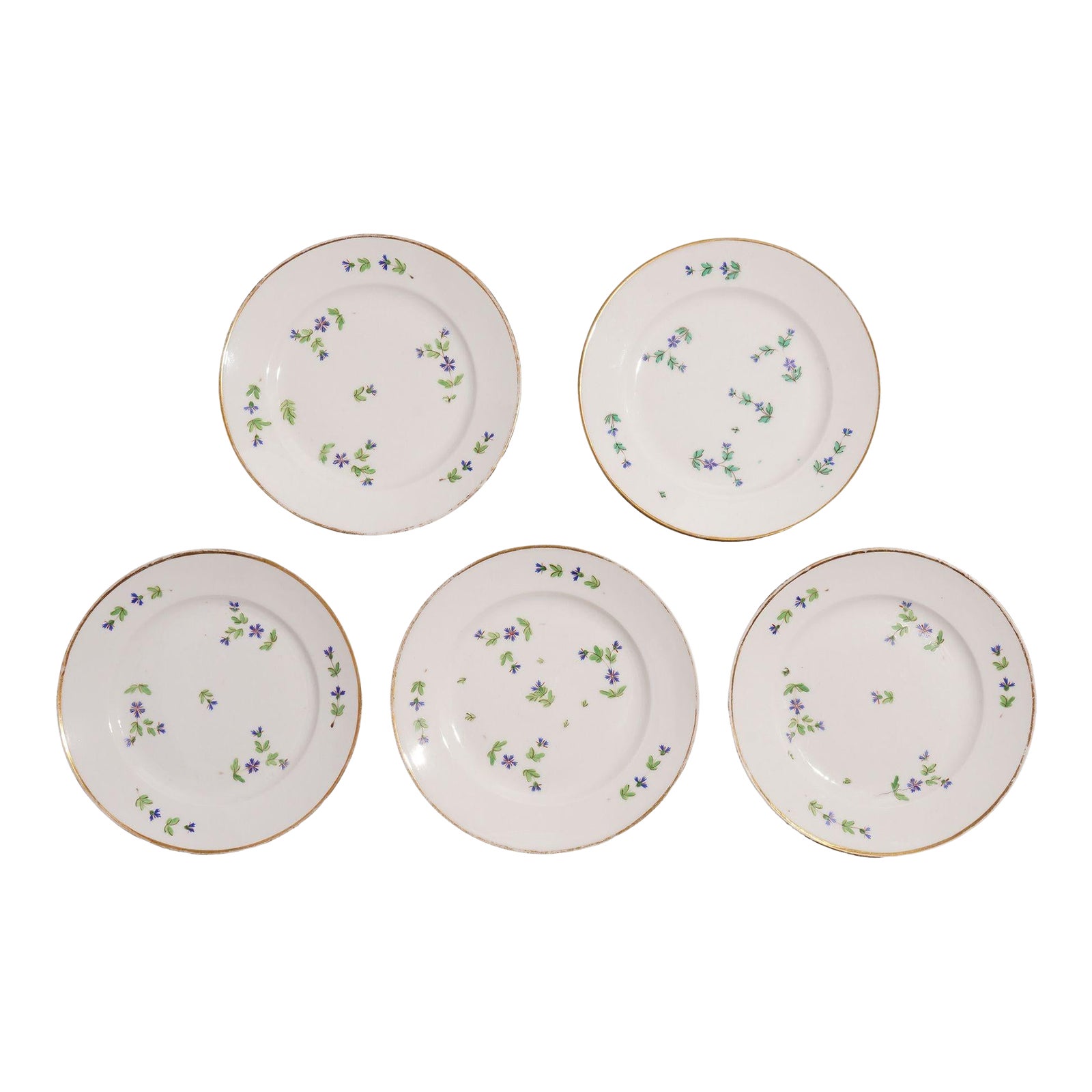 Set of Five Bourbon Sprig Paris Porcelain Tea Plates by Charles Field ...