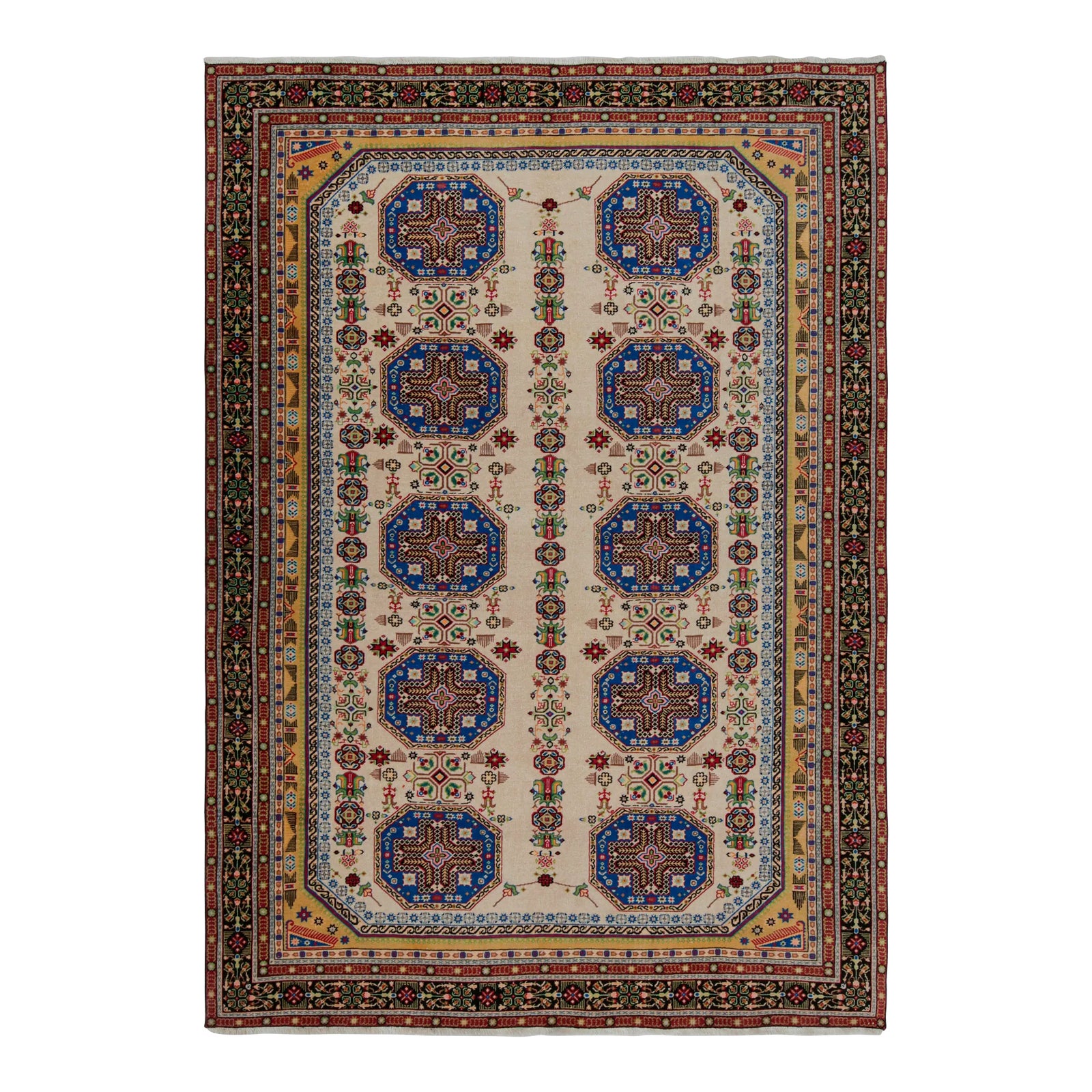 Vintage Hereke Rug in Beige, Blue and Gold Geometric Patterns by Rug ...