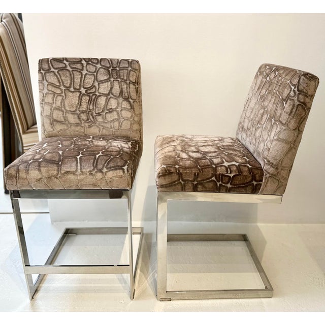 Mid Century Modern Milo Baughman Giraffe Velvet Chrome Counter Height ...