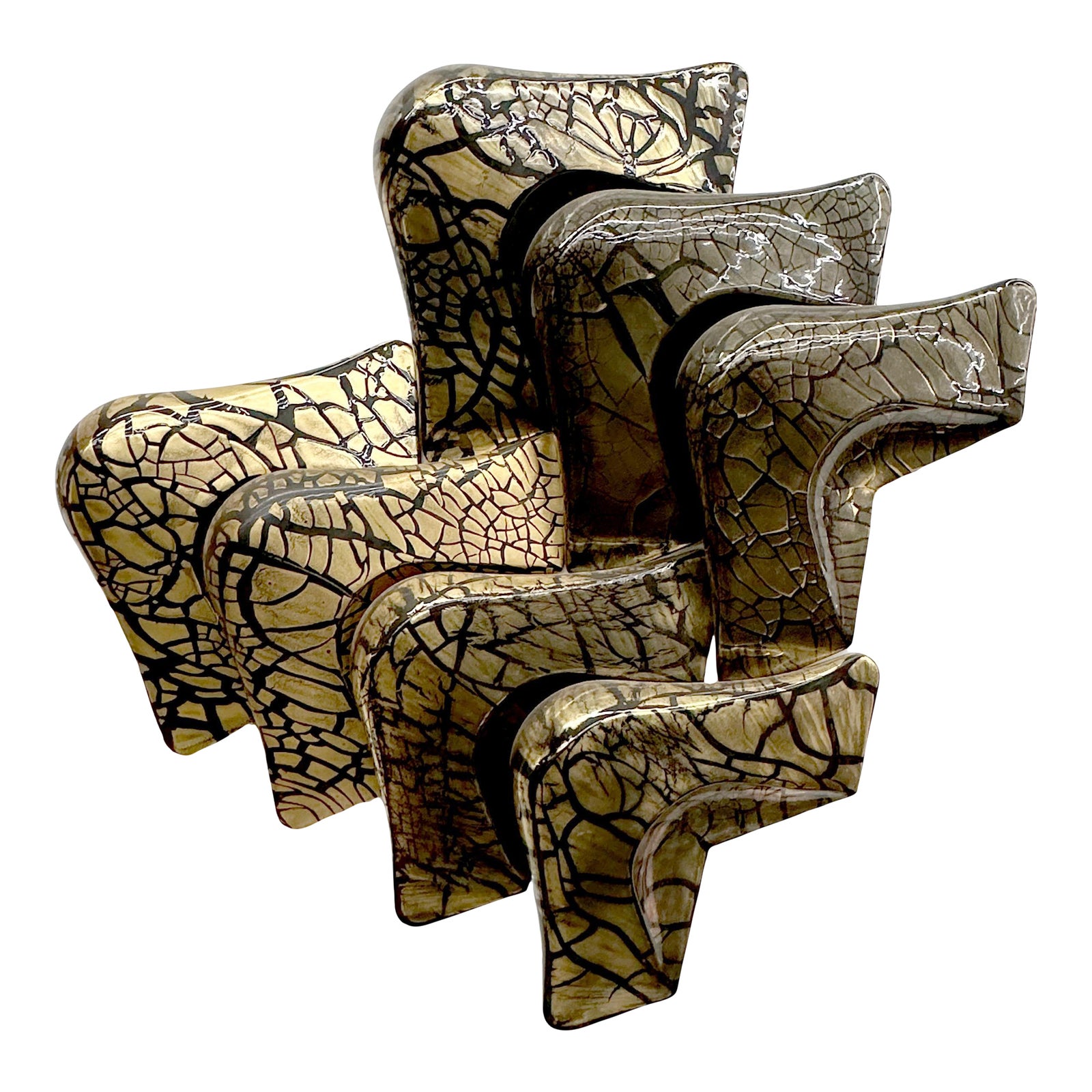 18K Gold Overlay Larry Lubow Abstract Boomerang Wall Decoration Set - 7 ...