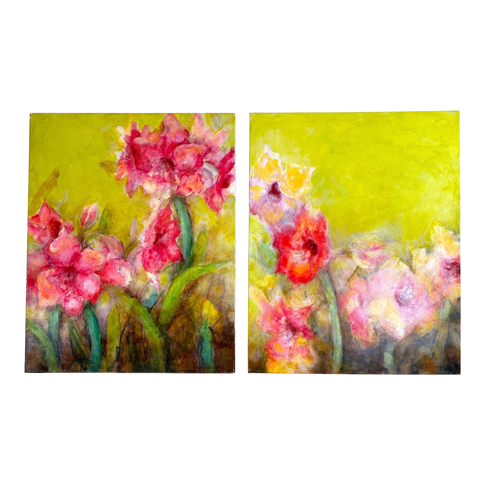 Contemporary Still Life Floral Oil Diptych Paintings by Kay Rawlings ...