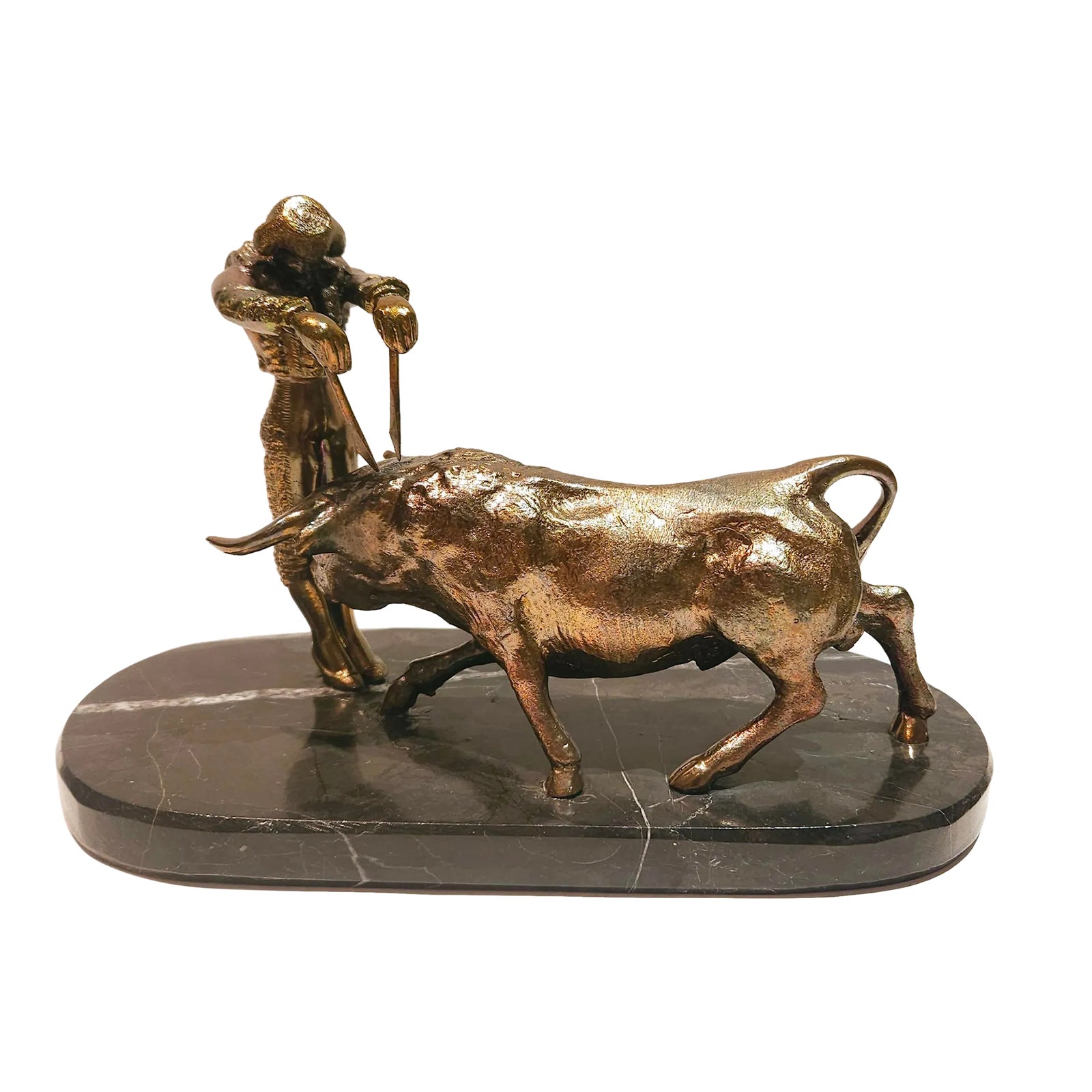 Vintage Bronze Metal Bull Fighter Matador and Bull on Marble Base ...