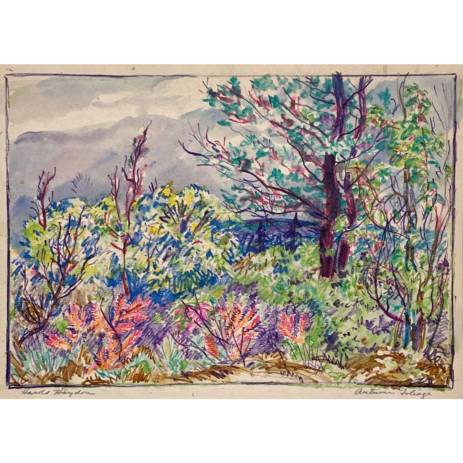 1930s Watercolor and Color Pencil on Paper of Autumn Foliage by Artist ...