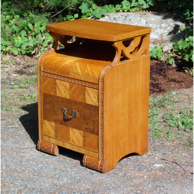 Vintage Walnut Art Deco Waterfall Nightstand End Table Cabinet Stand ...