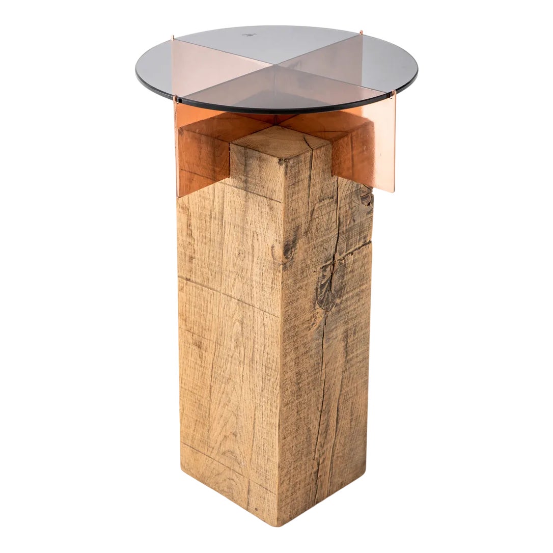 French Copper and Glass Jewel Totem Side Table by Egg Designs | Chairish