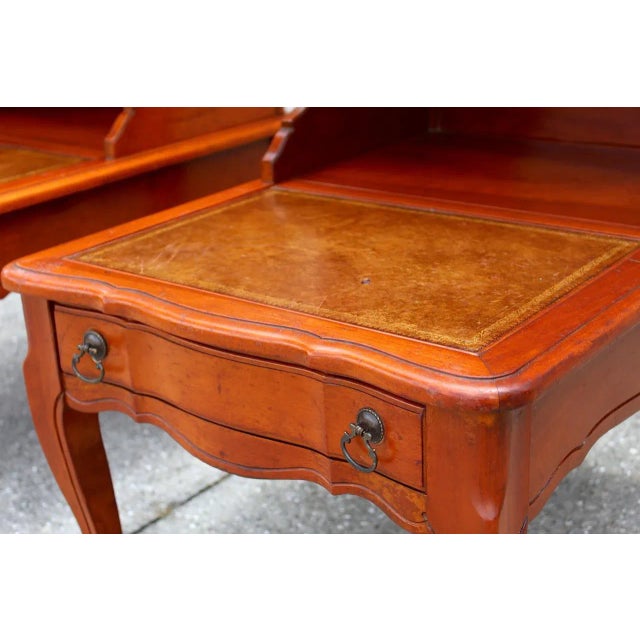 Pair of Vintage Two-Tier Leather Step Side Tables With Drawers | Chairish