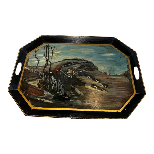 Vintage Nashco XL Hand Painted Fox Hunting Scene Decorative Tray, 1940s ...