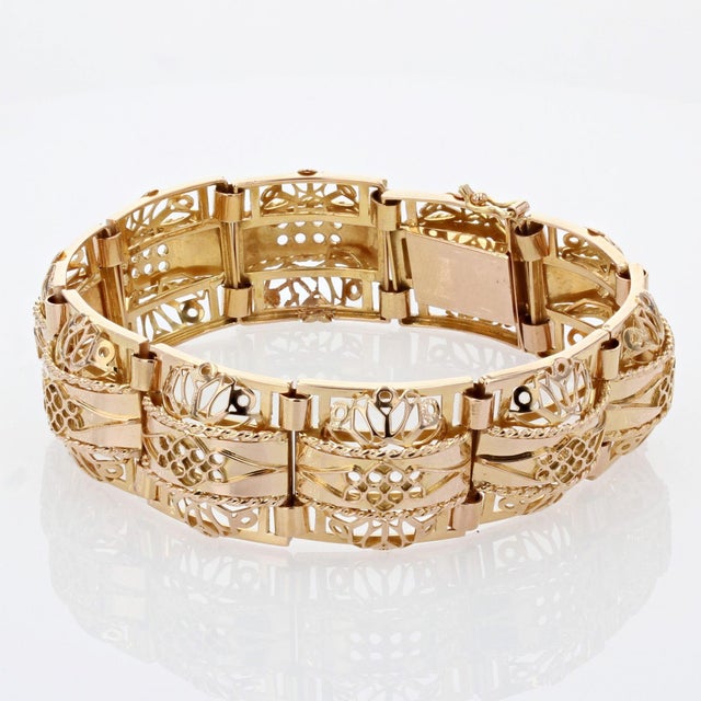 1960s 18 Karat Yellow Gold Openwork Retro Bracelet | Chairish