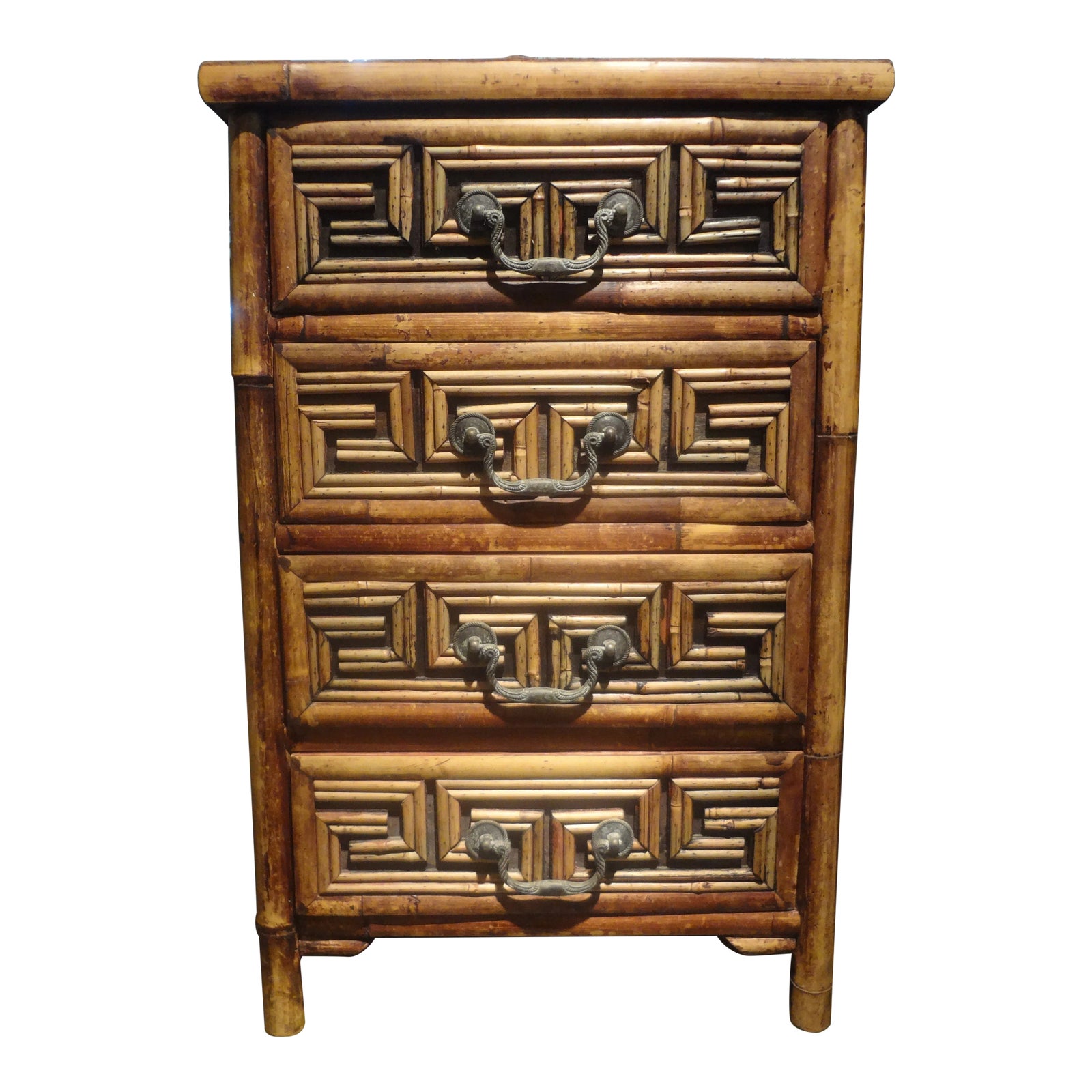 Vintage Bamboo Chest With Greek Key Design | Chairish