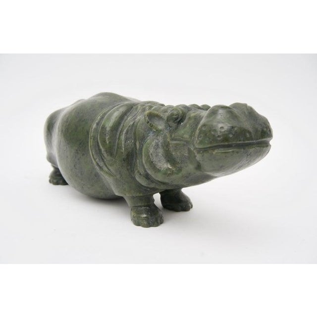 Hand Carved Dark-Jade Color Hard-Stone Hippopotamus Figure | Chairish