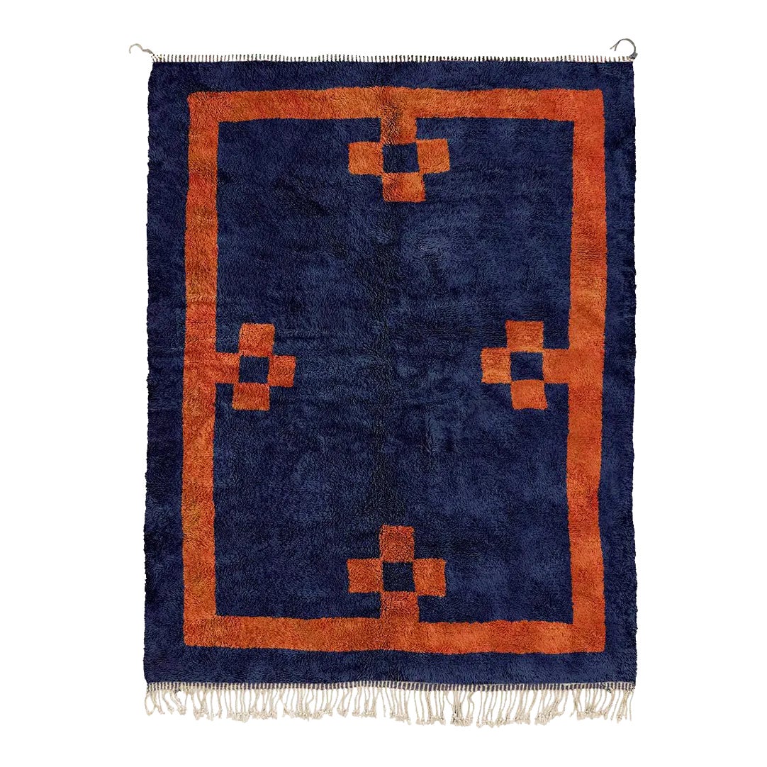 Nomad Chic Moroccan Deep Blue Color and Red Crosses Rug | Chairish