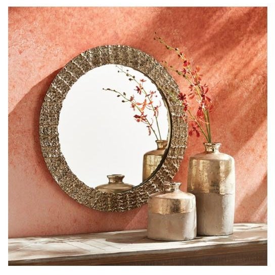 Vivian Champagne Round Mirror | Chairish
