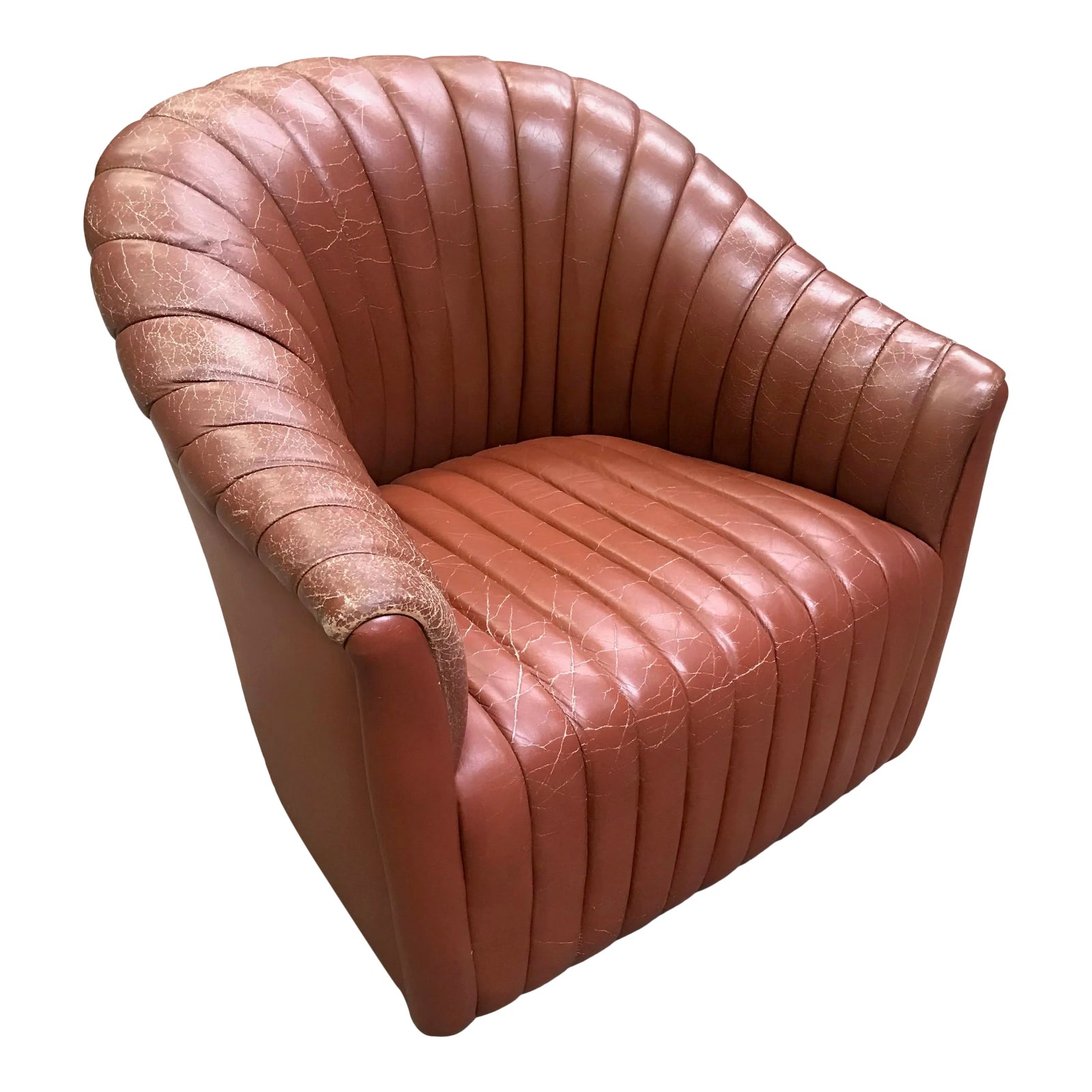 1960s Ward Bennett Channel Back Club Chair in Original Leather | Chairish