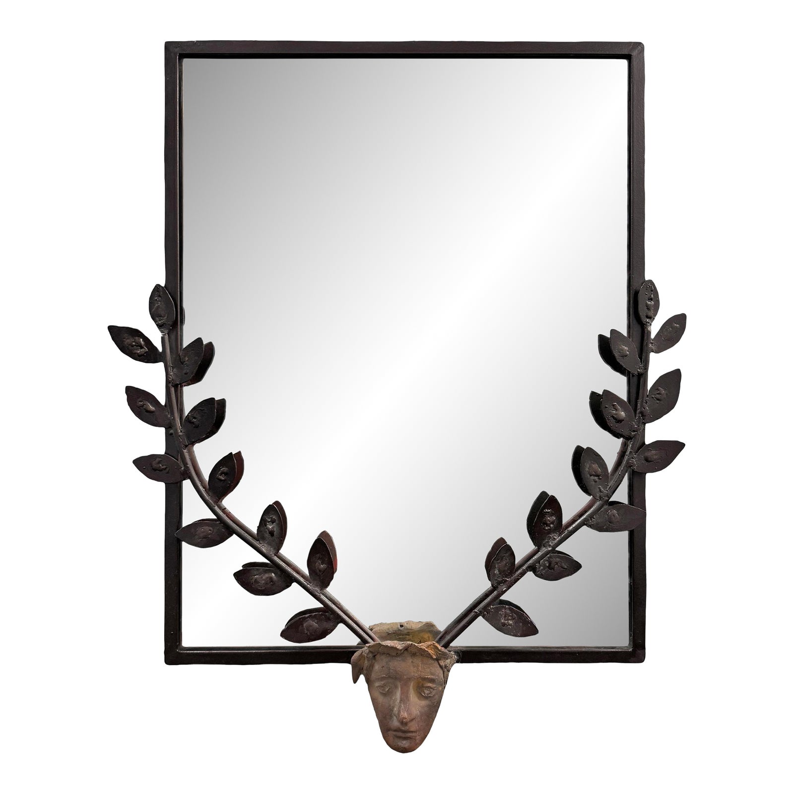 Modernist Steel and Bronze Apollo Mirror | Chairish