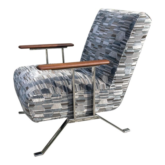 2000s Modern Chrome Lounge Chair With Walnut Arms | Chairish