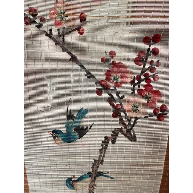Hand Painted 4 Panel Burnt Rattan Chinese Folding Screen - Petite Scale ...