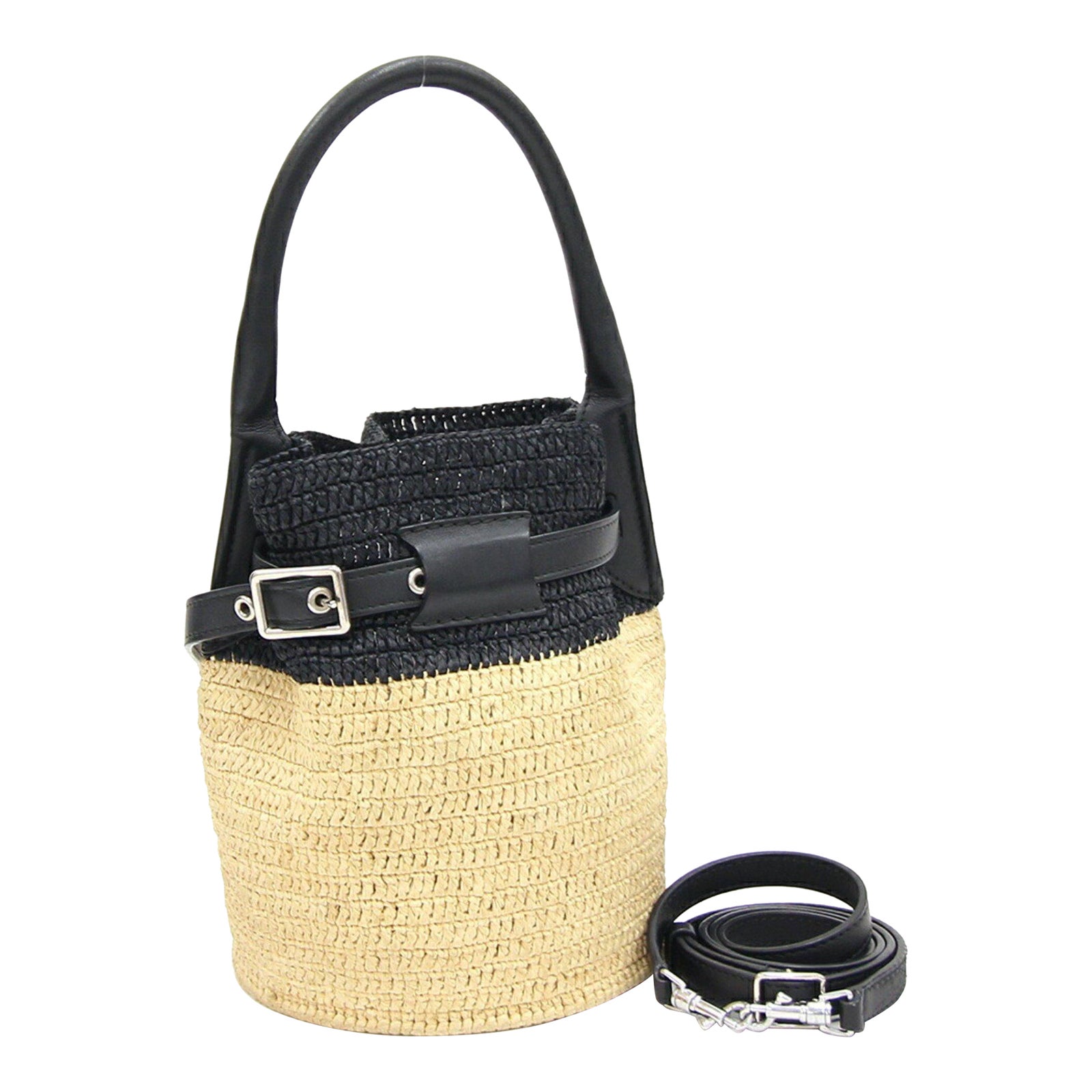 Celine Handbag Big Bag Nano Bucket 187242 Black Beige Raffia Leather ...