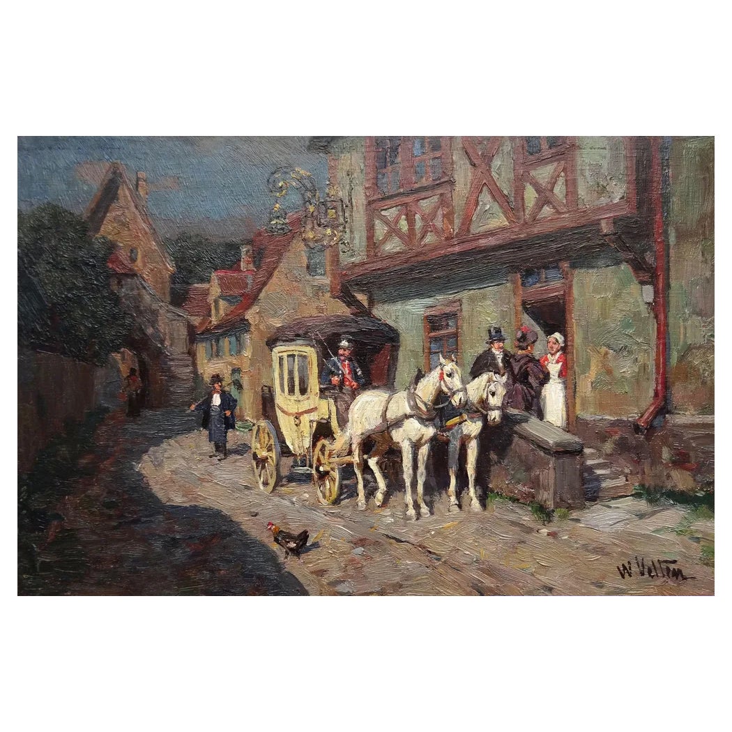 Horses with Carriage, Wilhelm Velten, Oil on Panel | Chairish
