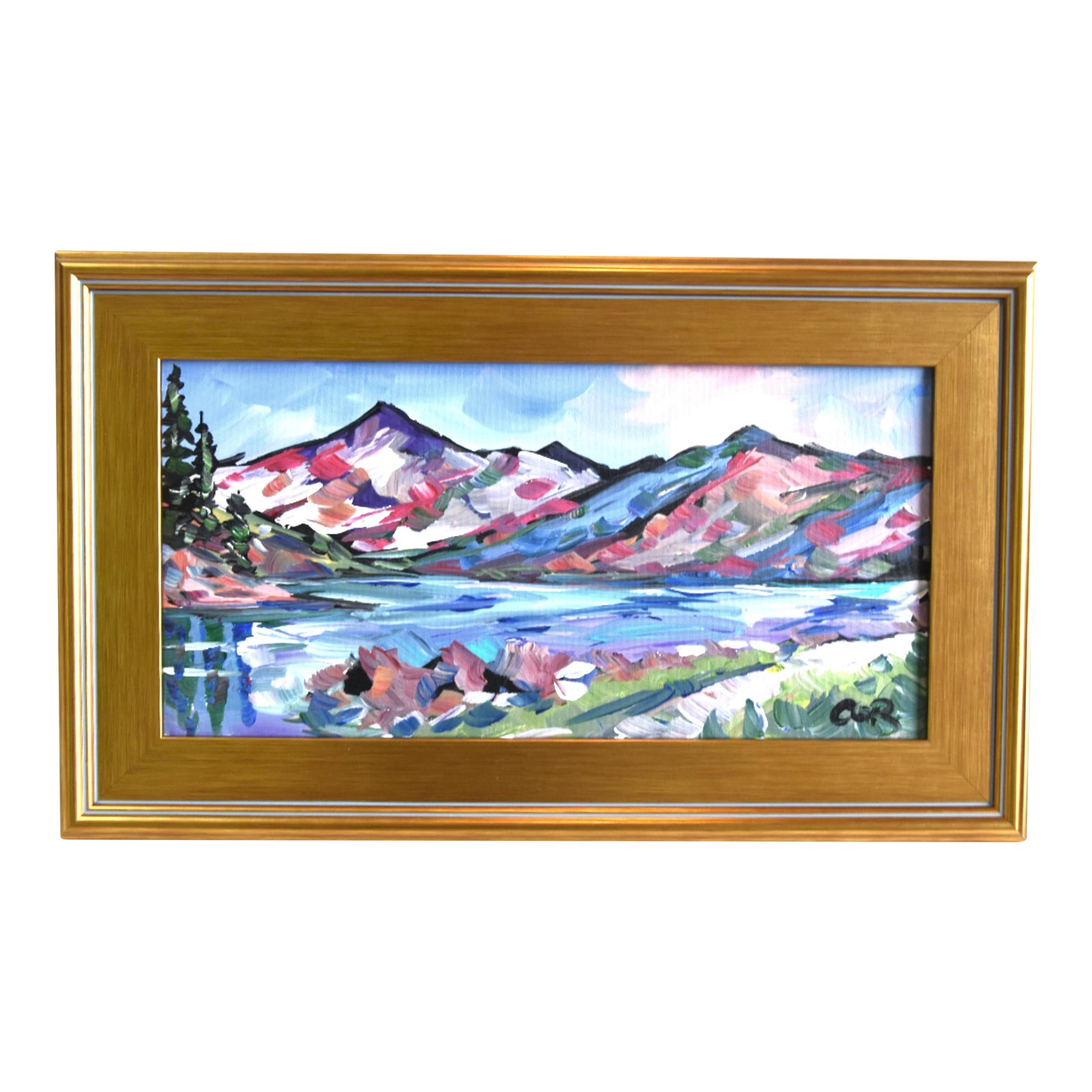 Impressionist Landscape Lake Painting Including the Antique Gold Frame ...